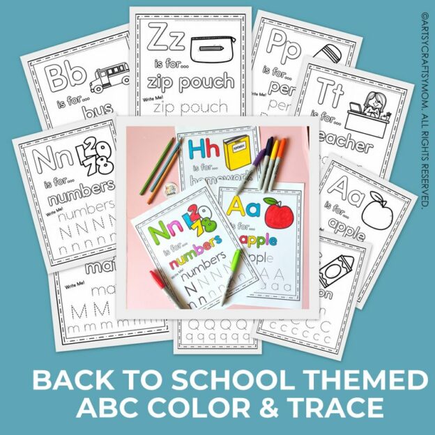 Free Back To School Themed ABC Color and Trace - Artsy Craftsy Mom