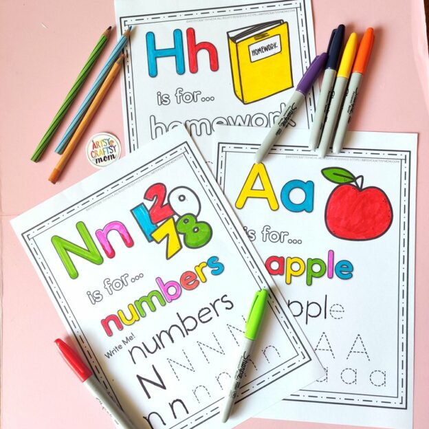 Free Back To School Themed ABC Color and Trace - Artsy Craftsy Mom