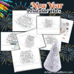 FREE Printable 2026 New Years Eve Coloring Party Hats - Artsy Craftsy Mom