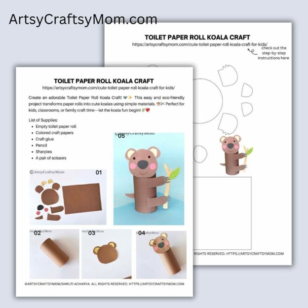 Toilet Paper Roll Koala Craft Template - Artsy Craftsy Mom