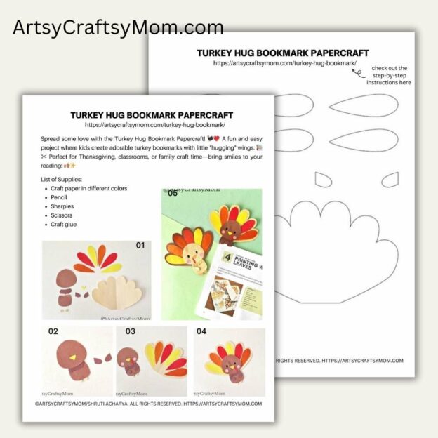 Cute and Easy Turkey Hug Bookmark Papercraft for Kids