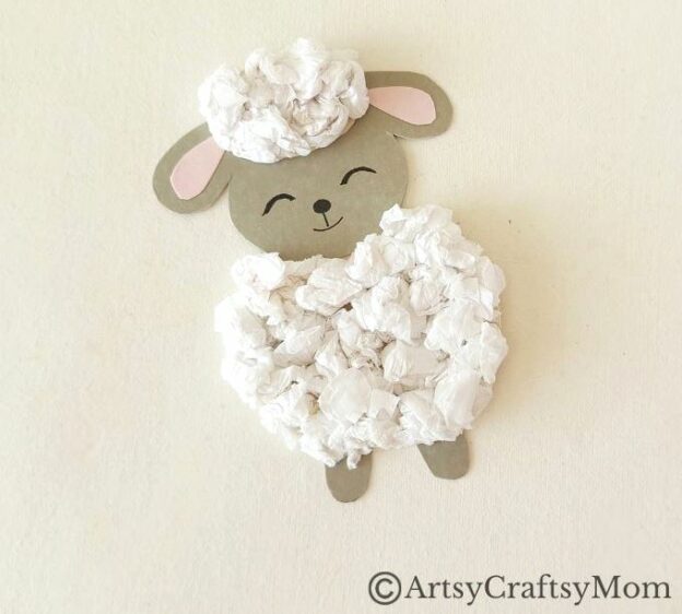 Cute and Easy Crumpled Paper Sheep Craft for Kids