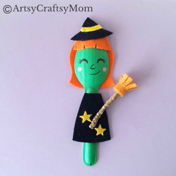 Easy Recycled Spoon Witch Craft for Kids